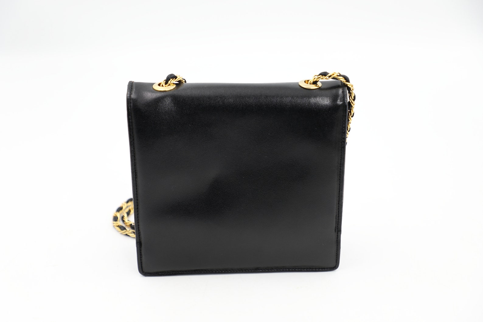 Jay Herbert Handbag W/ Chain Strap - Vintage Black Leather Evening Bag ...