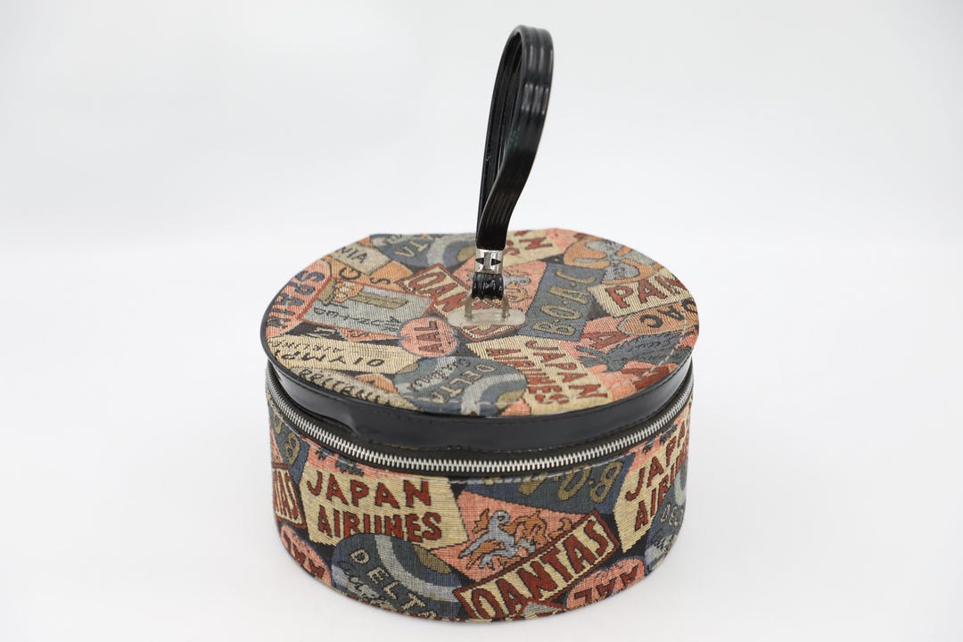 1960s Munro Small Hat Box - Vintage Tapestry Round Train Case - Carry ...