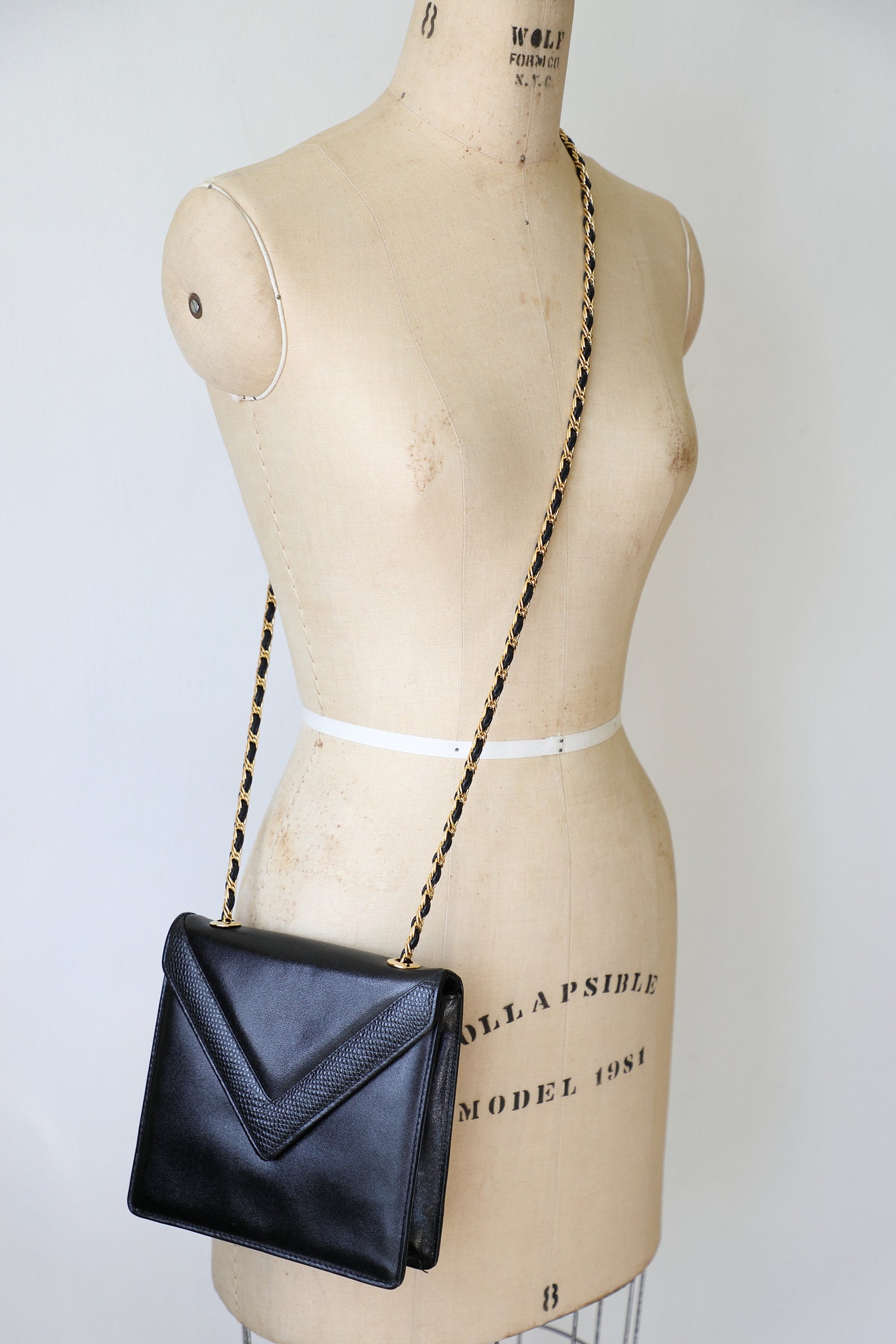 Jay Herbert Handbag W/ Chain Strap - Vintage Black Leather Evening Bag ...