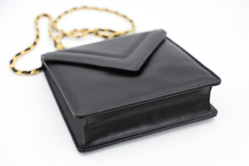 Jay Herbert Handbag W/ Chain Strap - Vintage Black Leather Evening Bag ...