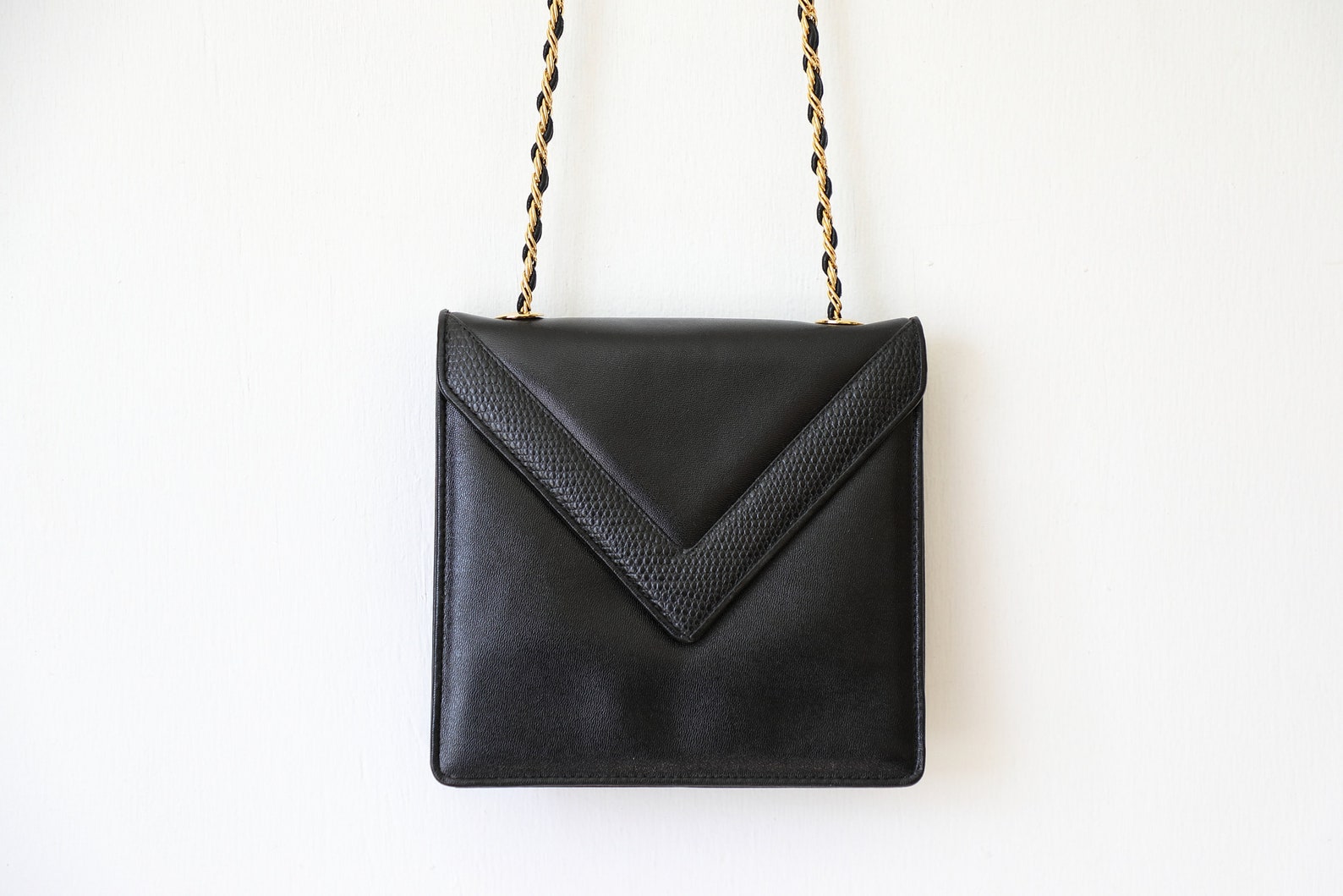 Jay Herbert Handbag W/ Chain Strap - Vintage Black Leather Evening Bag ...