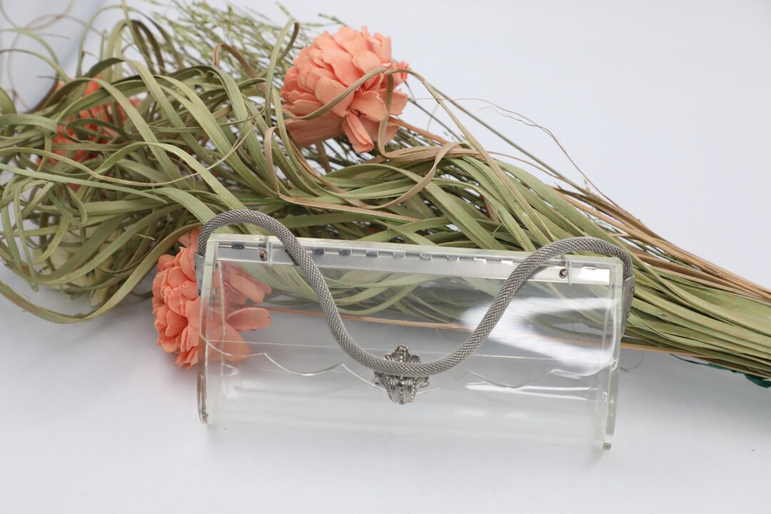 Vintage Clear Lucite Round Box Purse - 1950s Handbag W/ Rhinestone ...