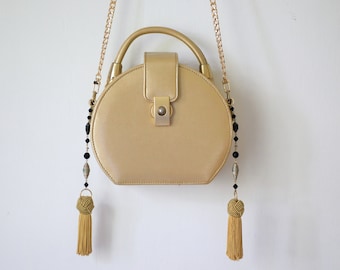 Vintage Box Purse Wood Box Purse, Round, Original by Ann Taylor, Gold ...