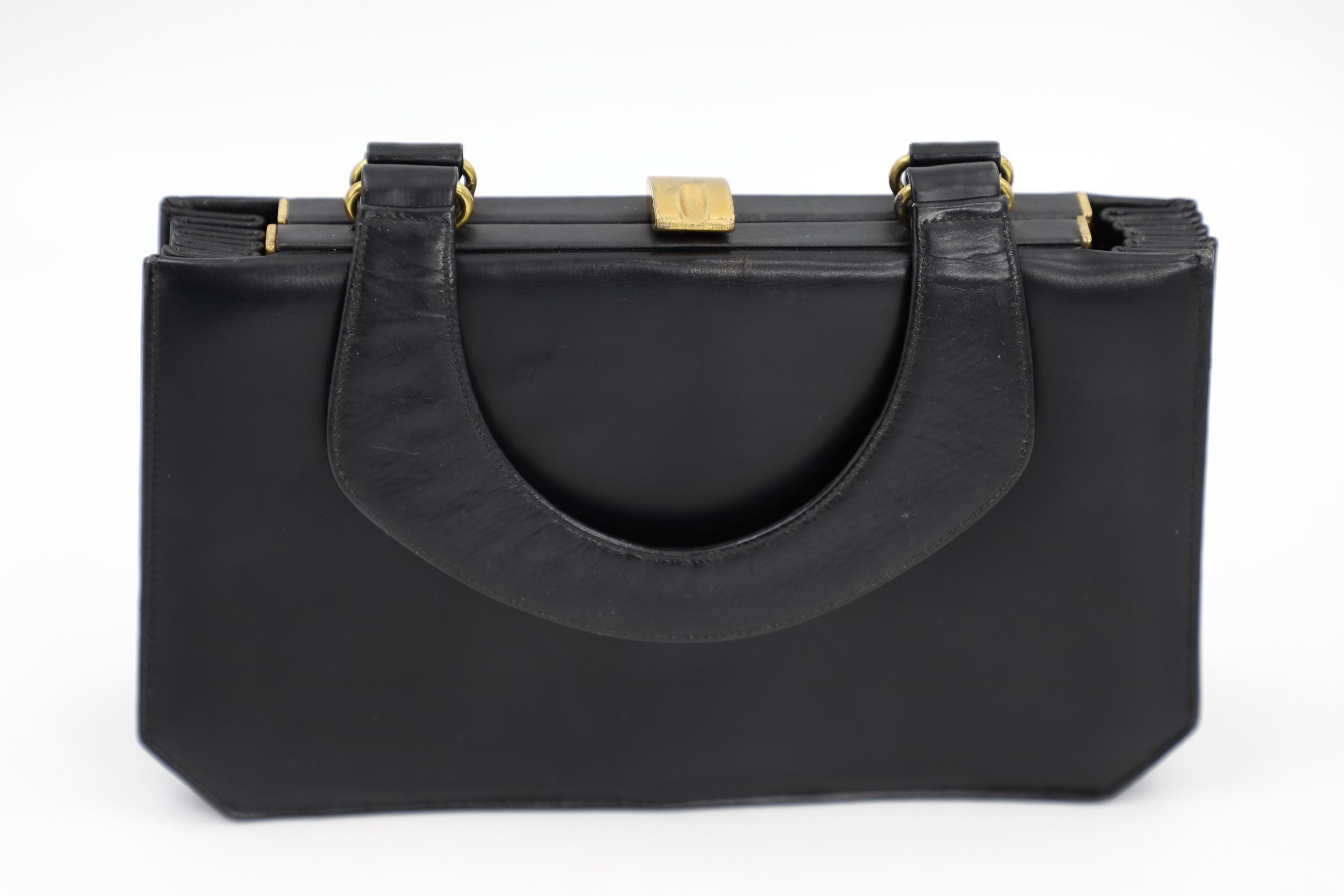 Vintage Susan Gail Black Accordion Handbag - 1950s Leather Satchel ...