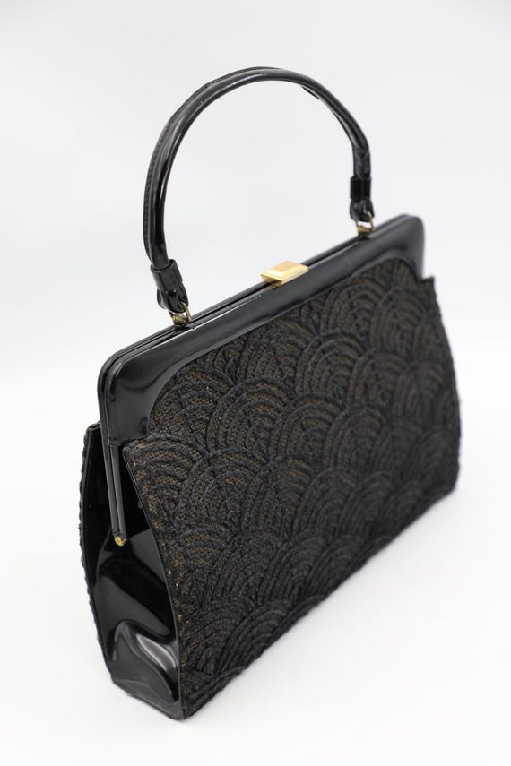 1960s Lewis Tweed Raffia Embroidered Purse - Gem