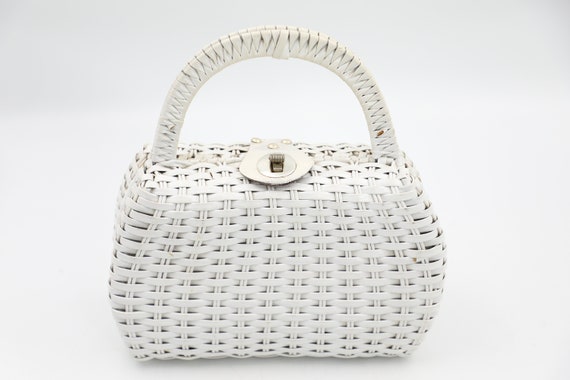 Simon White Rattan Basket Handbag - Gem