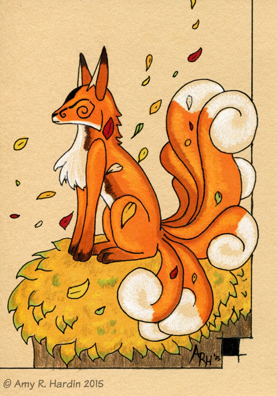 Original Artwork: Fall Kitsune 5 X 7 Prismacolor Pencils and Marker ...