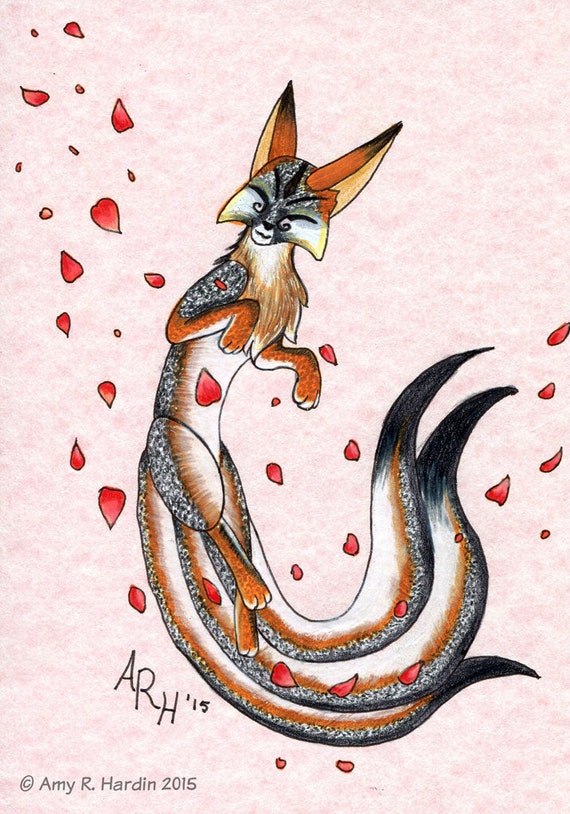 Original Artwork: Cherry Blossom Kitsune Prismacolor Pencil | Etsy