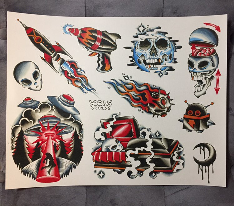Traditional Ufo Tattoo Flash