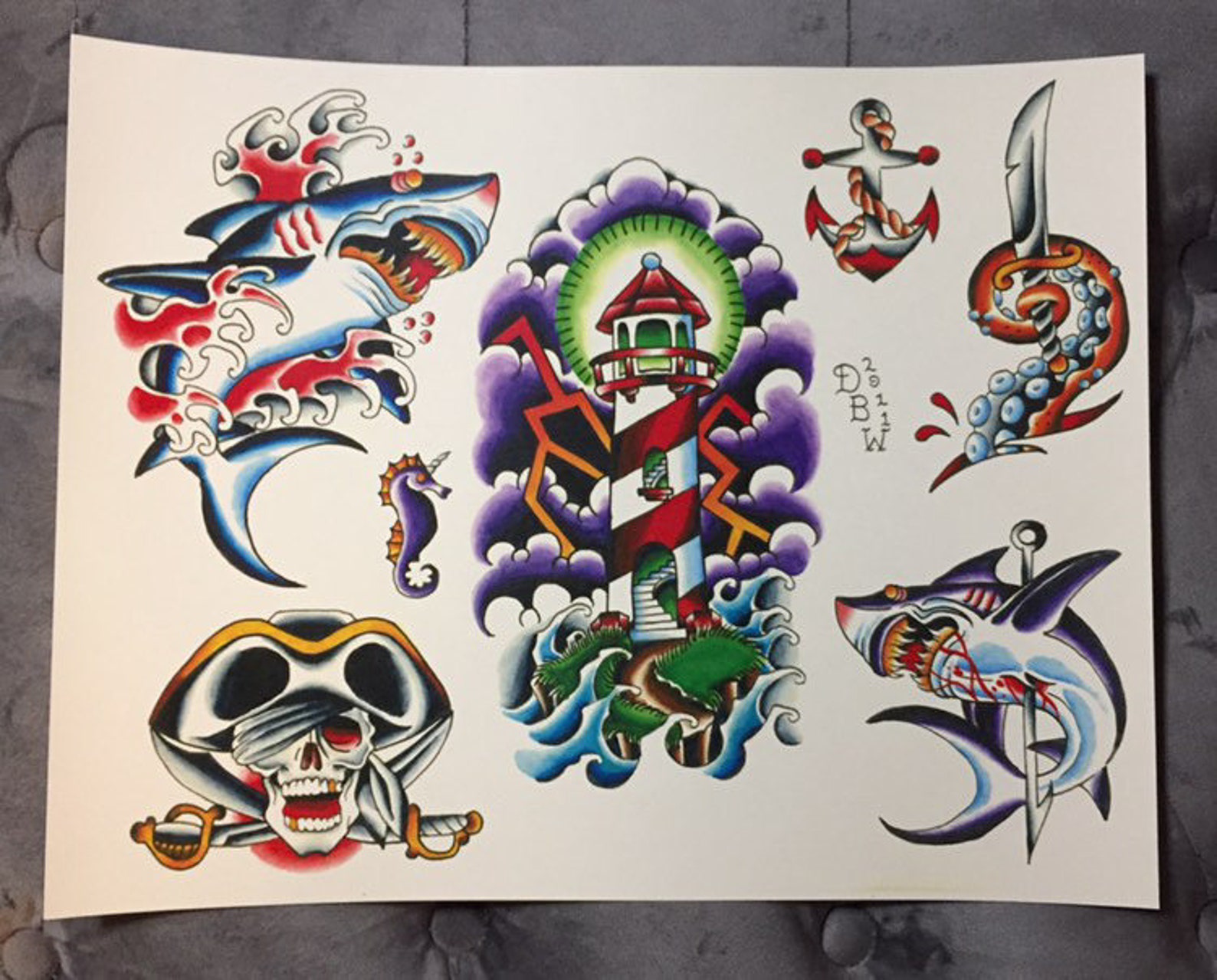 Nautical Traditional Tattoo Flash Sheet - Etsy