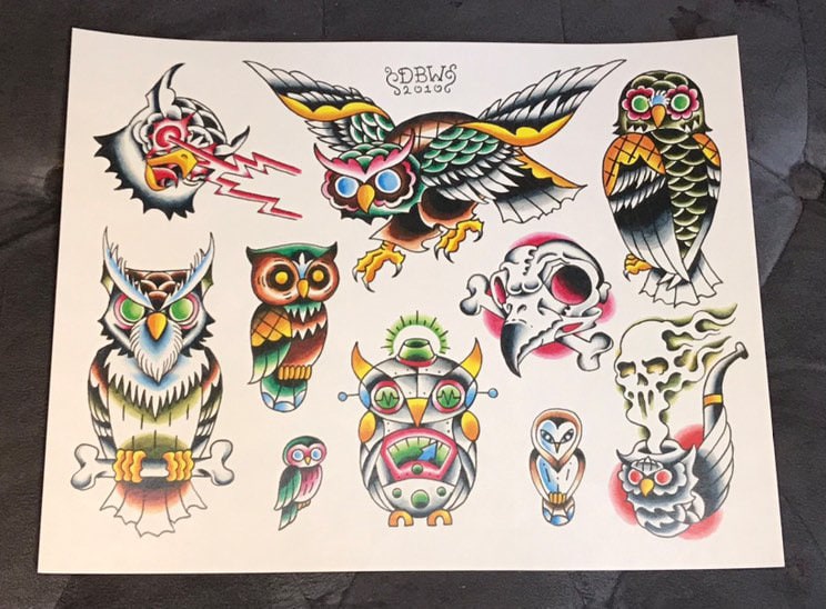 Colorful Owl Tattoo Flash