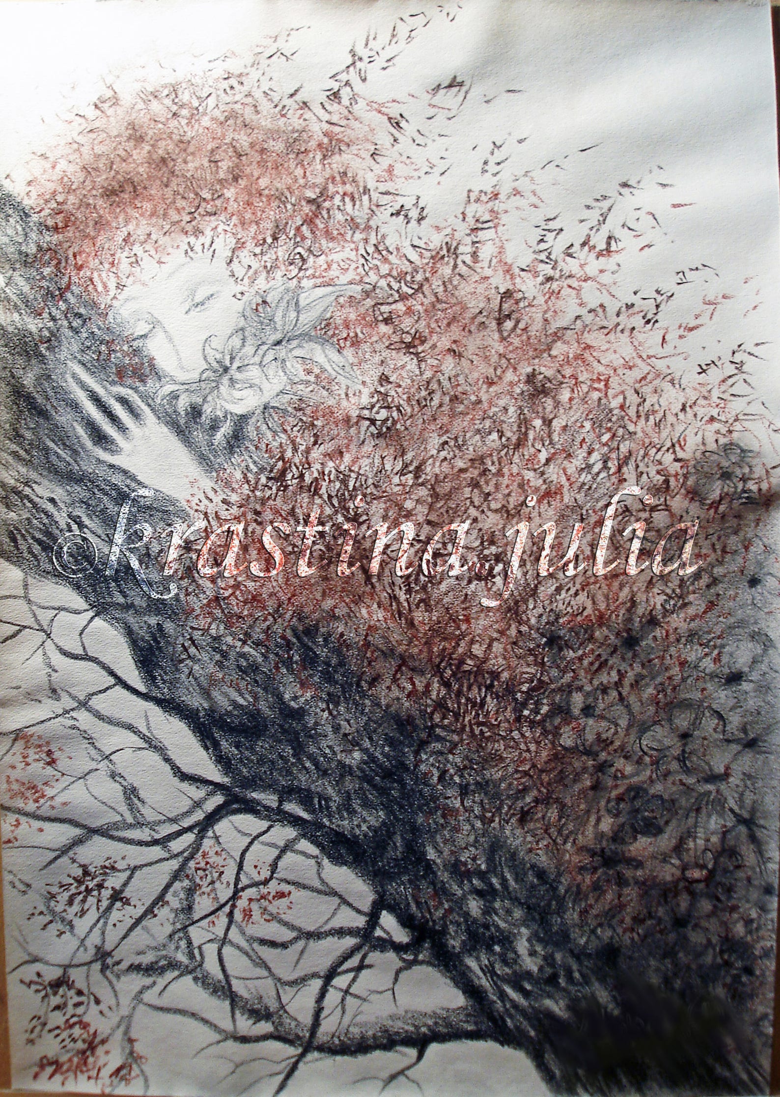 Pencil Drawing Autumn Tree Art Illustration Fantasy Hand Painted ...