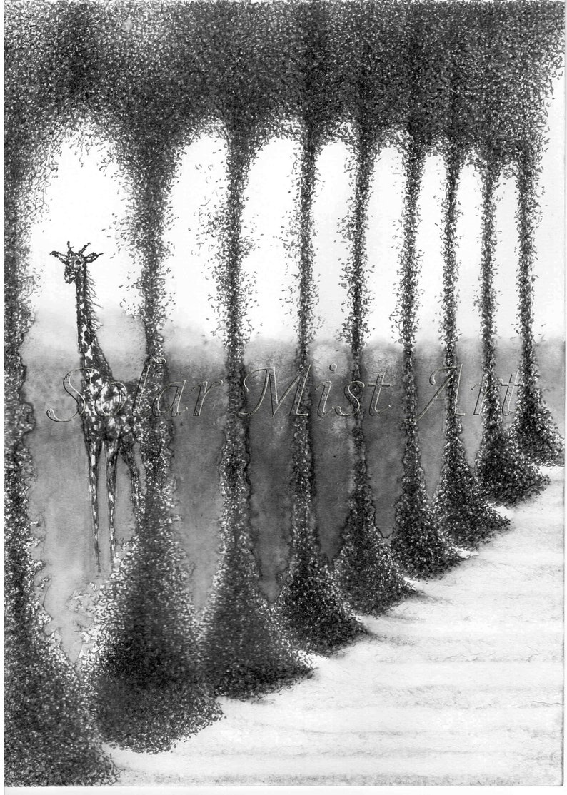 Inkdrawing Illustration Surreal Fantasy Giraffe Hand Painted Grafics ...