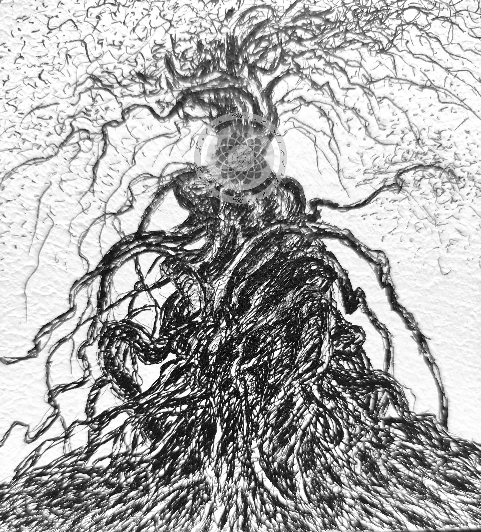 Ink Drawing Surreal Tree Landscape Tiny Trees Painted Grafics Homedecor ...