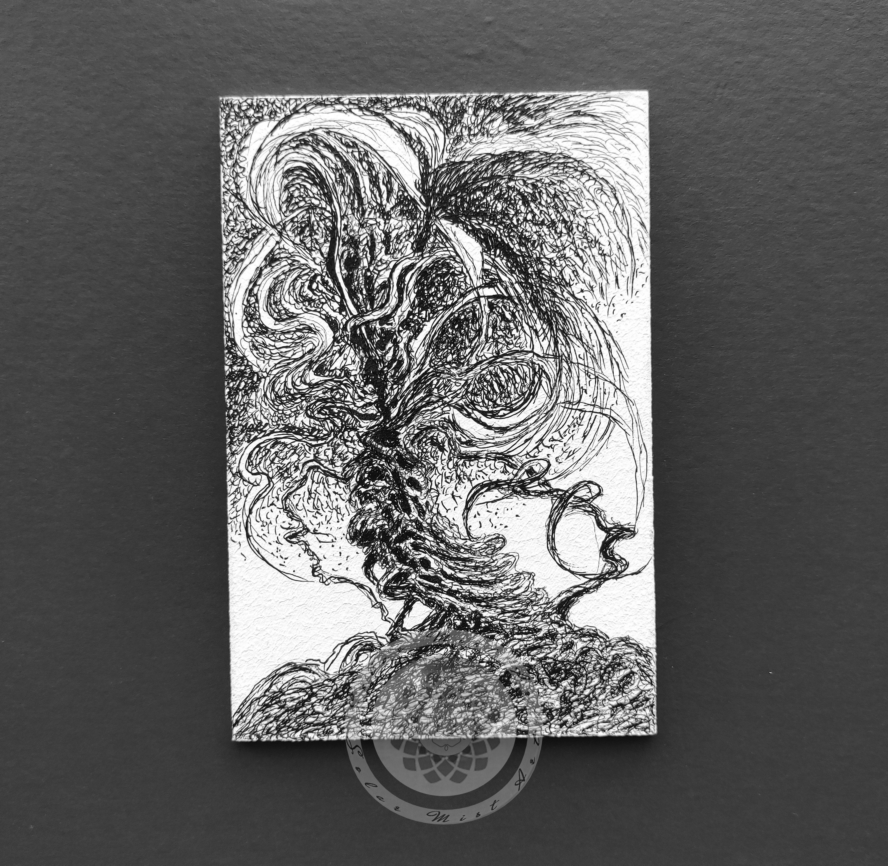 Ink Drawing Surreal Tree Landscape Tiny Trees Painted Grafics Homedecor ...