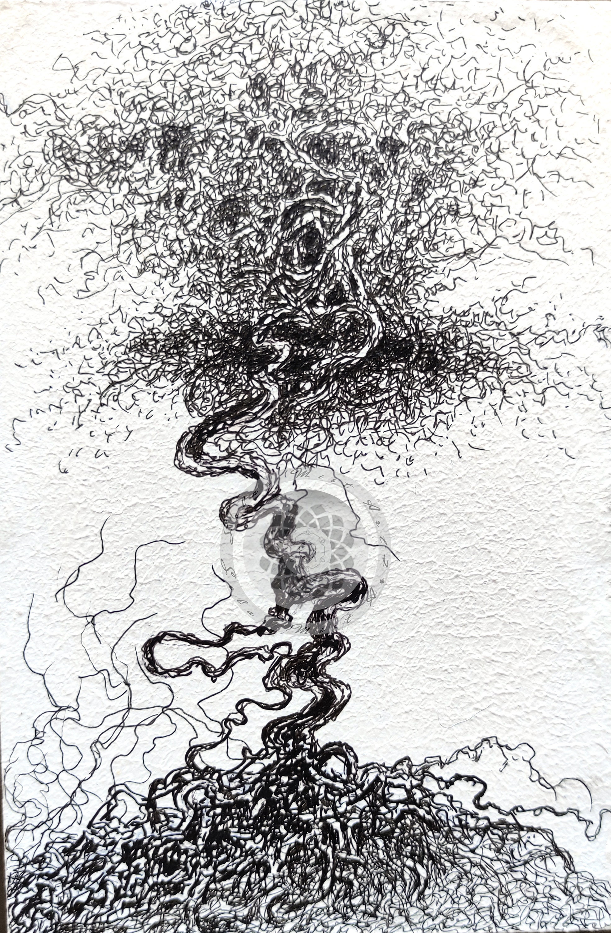 Ink Drawing Surreal Tree Landscape Tiny Trees Painted Grafics Homedecor ...