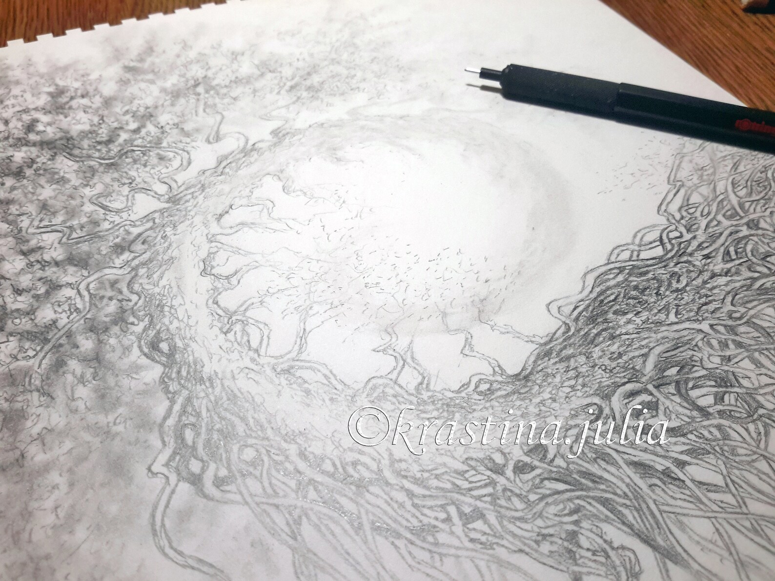 Pencil Drawing Treeillustration Forest Landscape Mystic Tree Painted ...