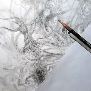 Forest Landscape Mystic Tree Pencil Drawing Surreal Illustration ...