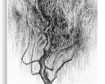 Ink Drawing Surreal Tree Landscape Tiny Trees Painted Grafics Homedecor ...