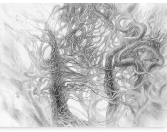 Surreal Drawing, Wilted Tree Drawing, Tree With Roots, Pencil Drawing ...