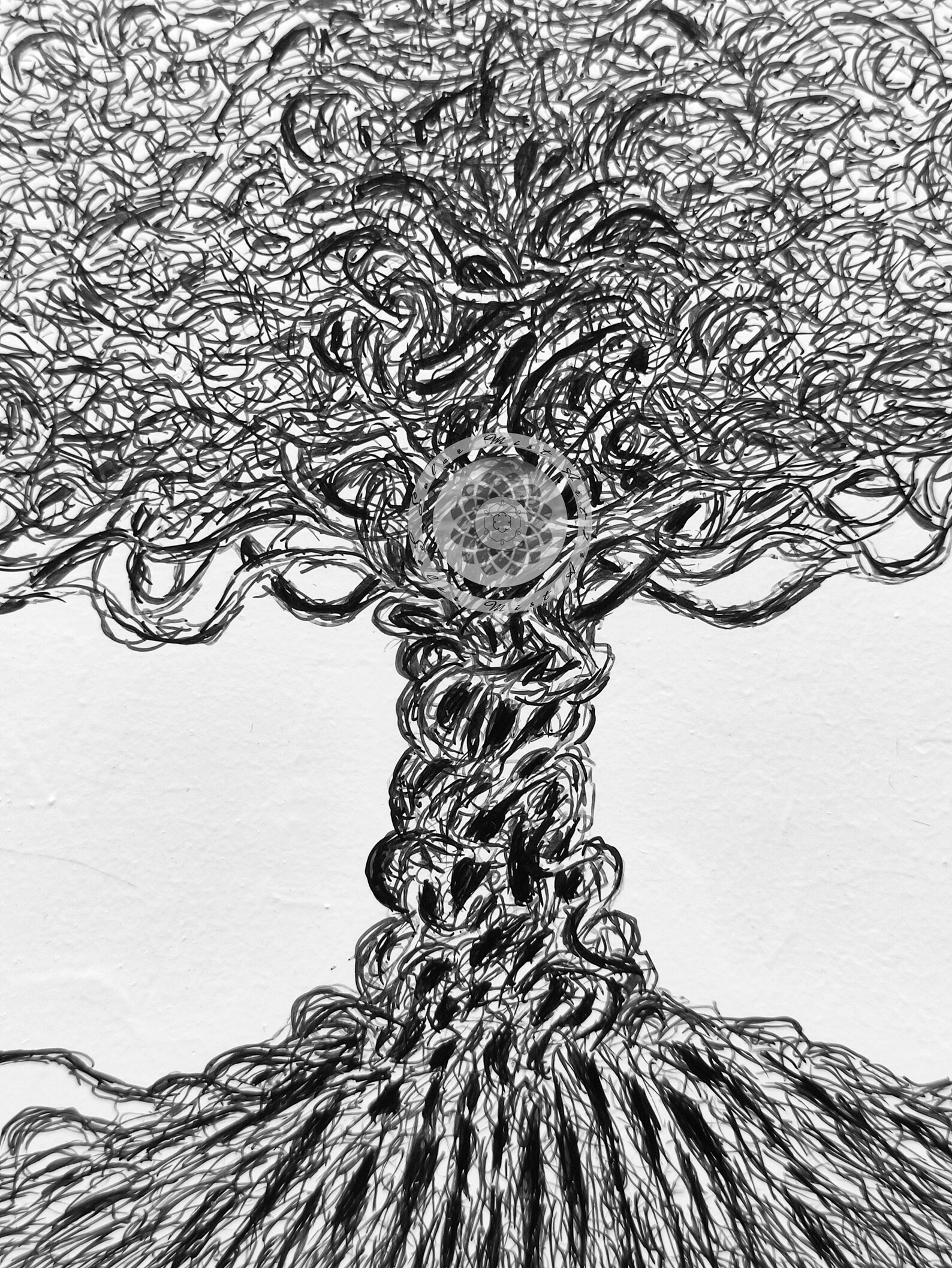 Ink Drawing Surreal Tree Landscape Tiny Trees Painted Grafics Homedecor ...