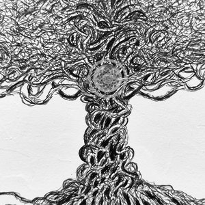 Ink Drawing Surreal Tree Landscape Tiny Trees Painted Grafics Homedecor ...