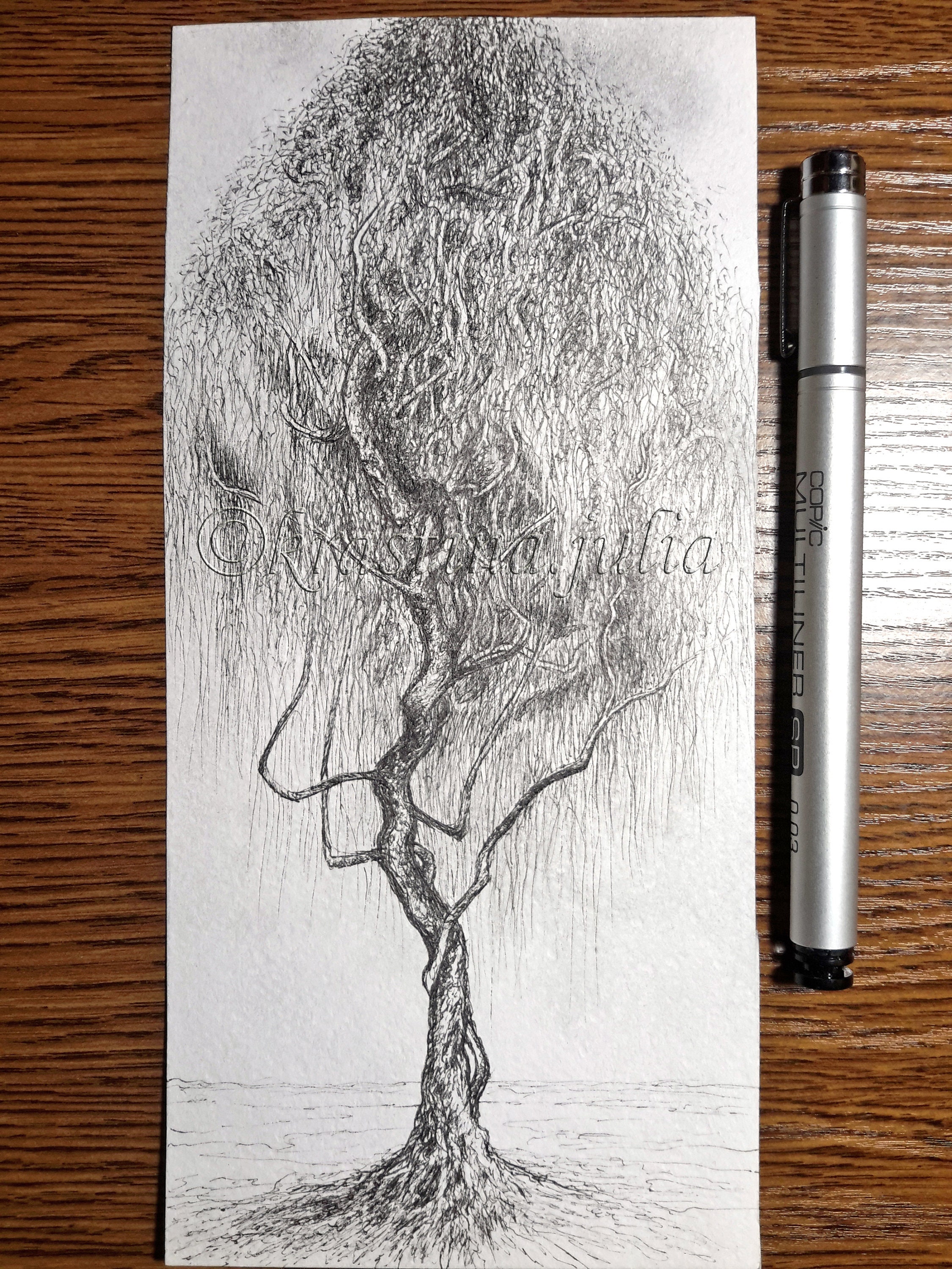 Tree Ink Drawing Art Print: Realistic Forest Landscape - Etsy