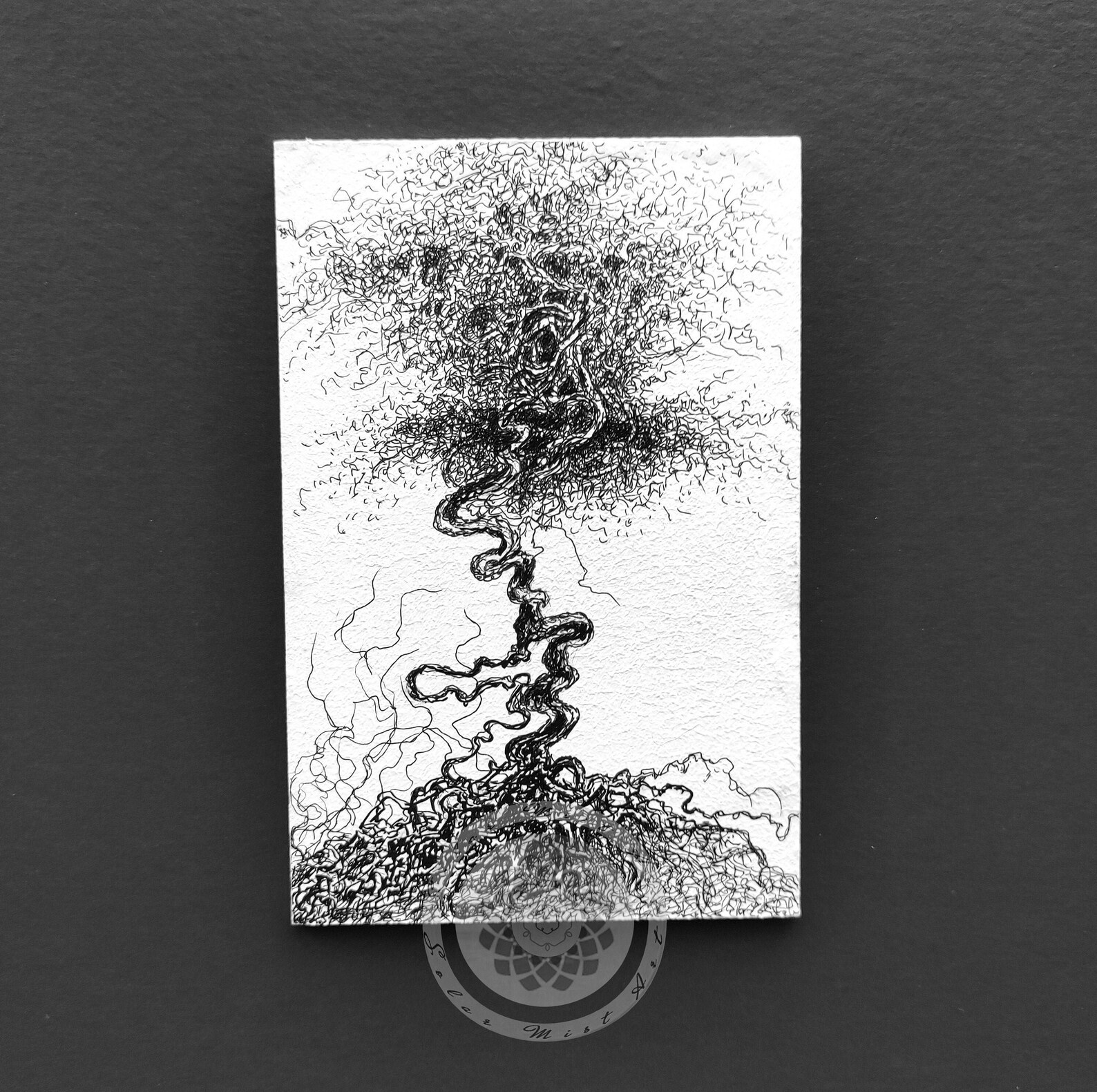 Ink Drawing Surreal Tree Landscape Tiny Trees Painted Grafics Homedecor ...