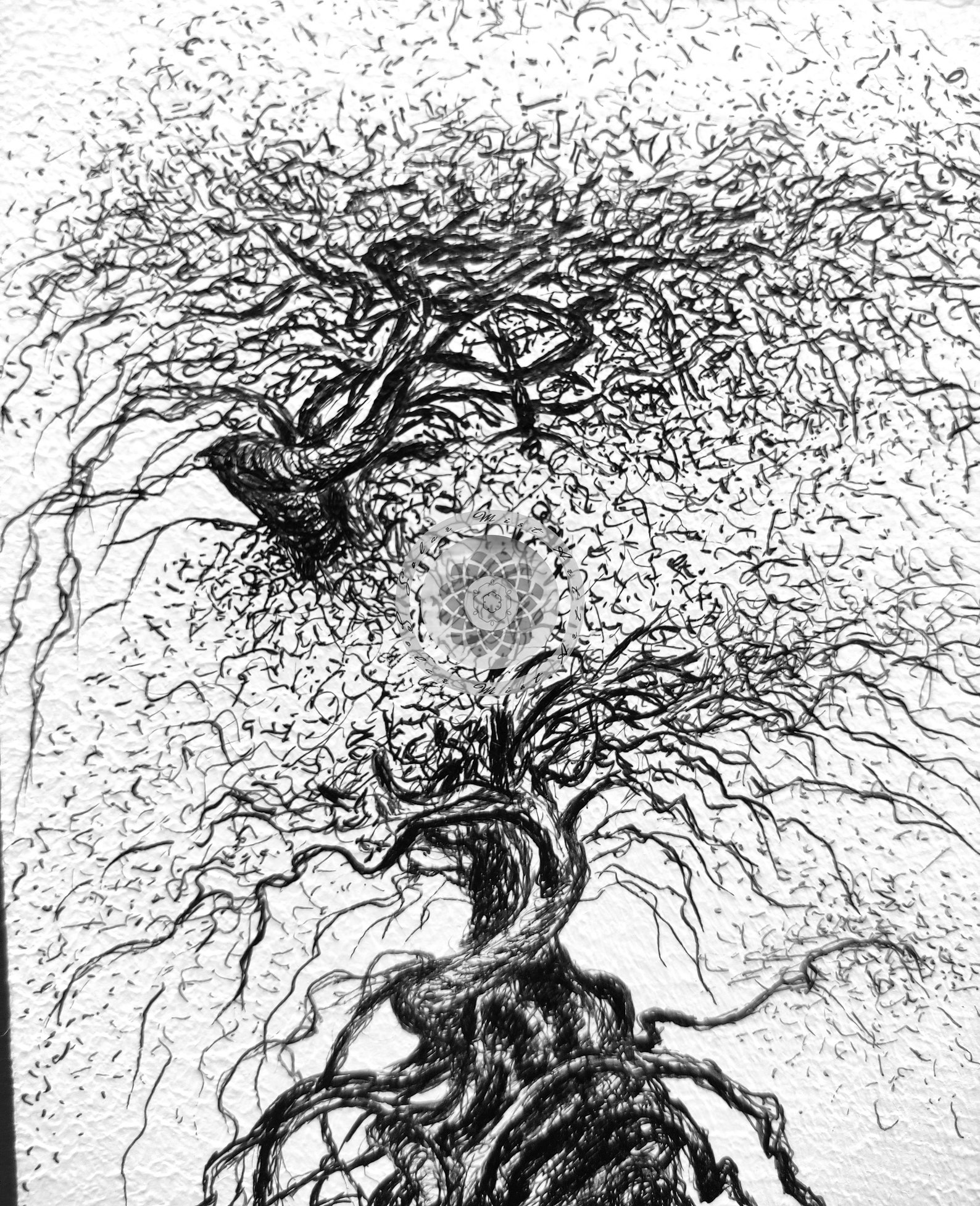 Ink Drawing Surreal Tree Landscape Tiny Trees Painted Grafics Homedecor ...