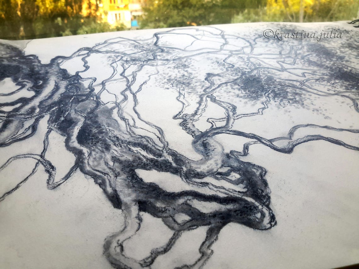 Charcoal Drawing Illustration Landscape Realistic Tree Hand - Etsy