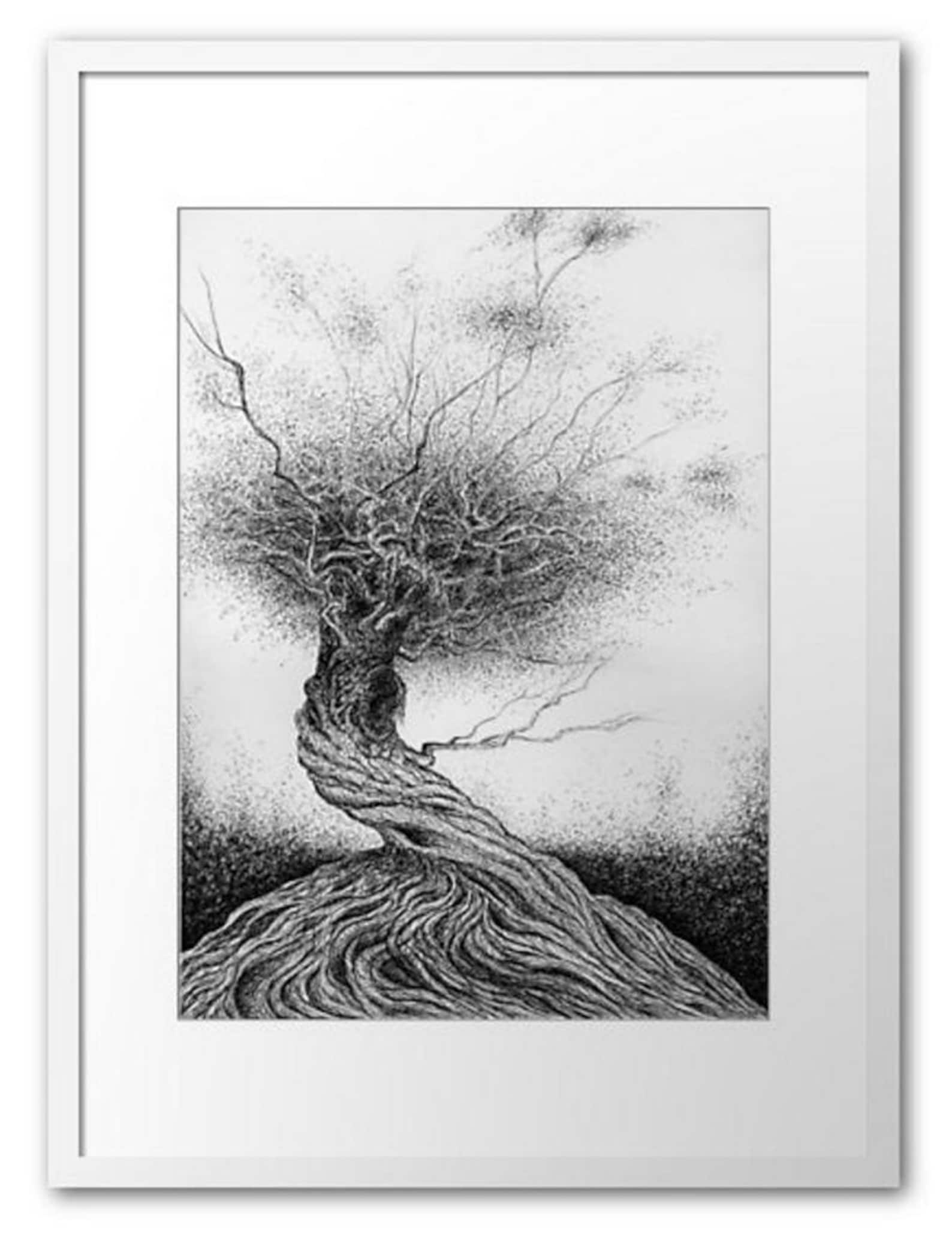 Ink Drawing Realistic Treeillustration Landscape Mystic Tree | Etsy