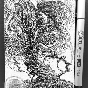 Ink Drawing Surreal Tree Landscape Tiny Trees Painted Grafics Homedecor ...