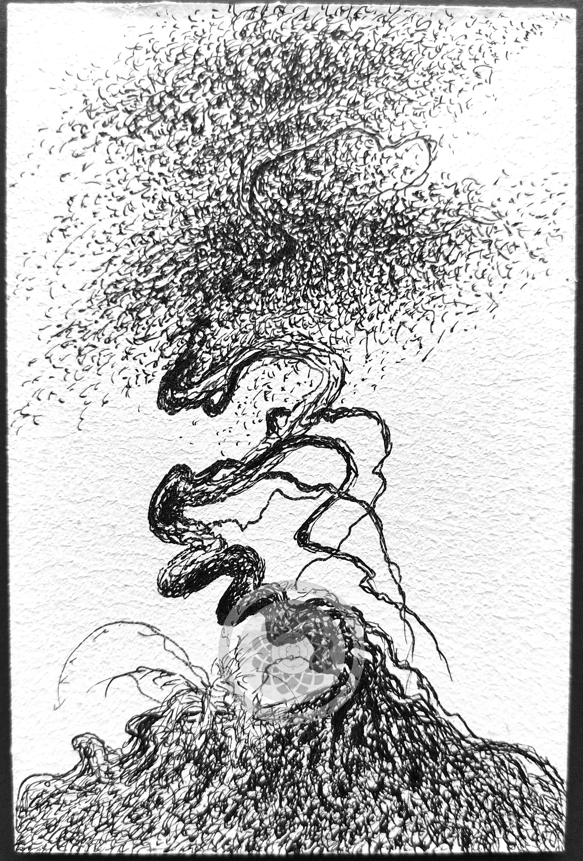 Ink Drawing Surreal Tree Landscape Tiny Trees Painted Grafics Homedecor ...