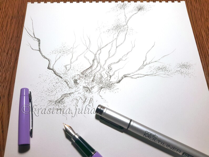 Ink Drawing Realistic Treeillustration Landscape Mystic Tree - Etsy