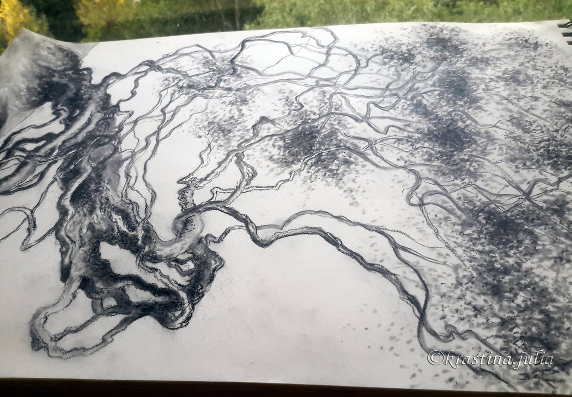 Charcoal Drawing Illustration Landscape Realistic Tree Hand - Etsy