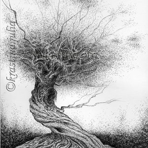 Ink Drawing Realistic Treeillustration Landscape Mystic Tree Painted ...