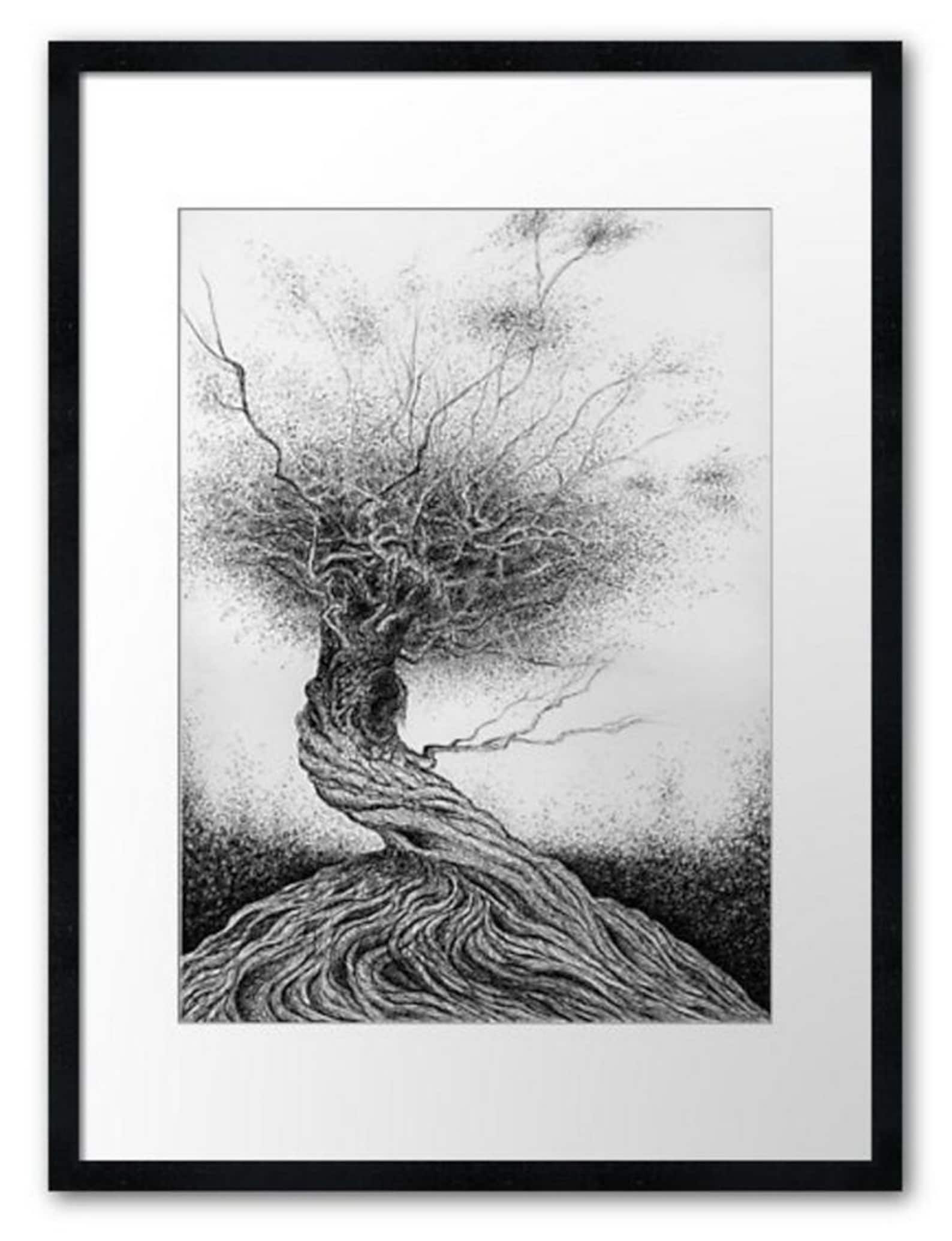 Ink Drawing Realistic Treeillustration Landscape Mystic Tree | Etsy