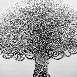 Ink Drawing Surreal Tree Landscape Tiny Trees Painted Grafics Homedecor ...