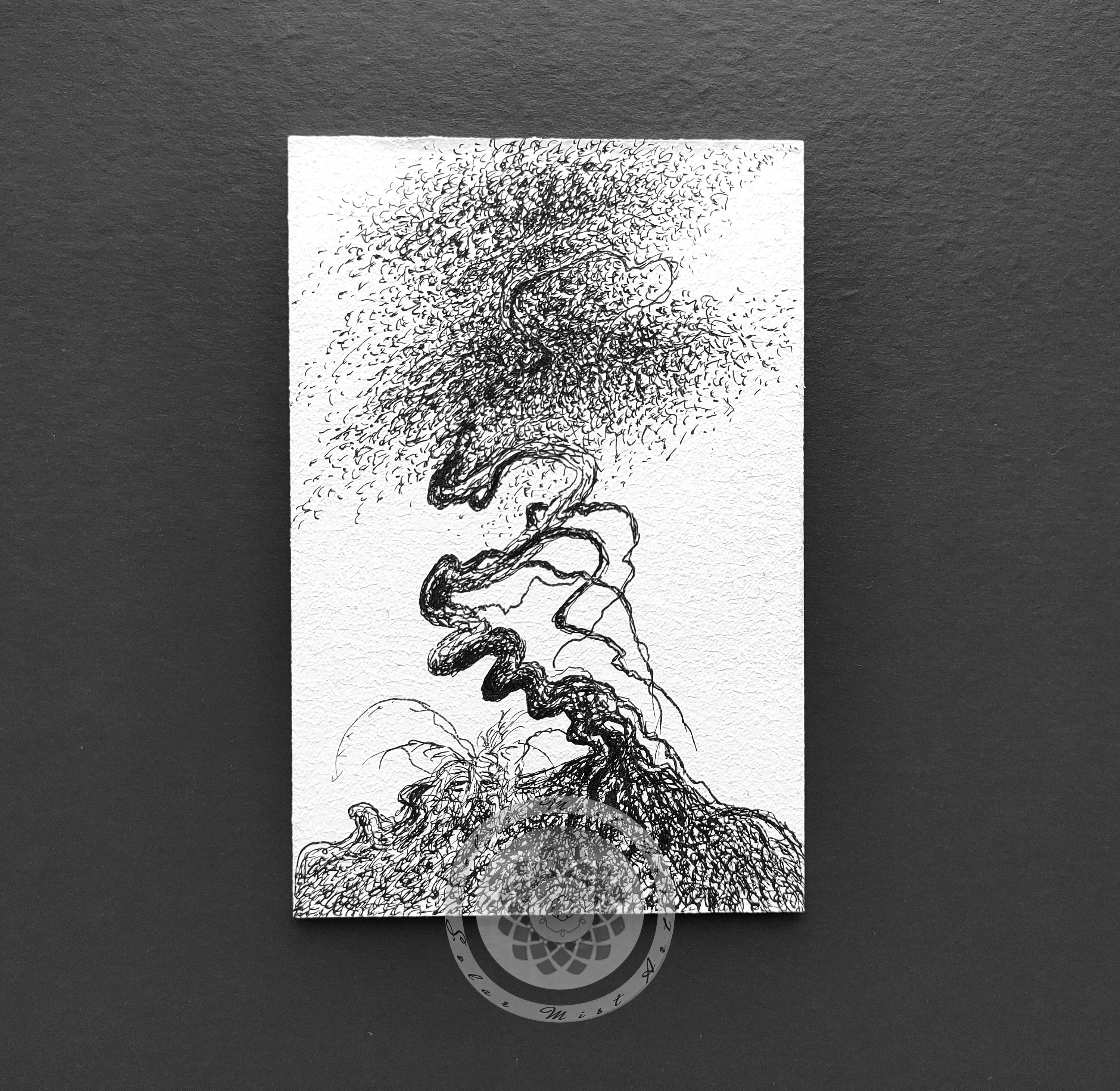 Ink Drawing Surreal Tree Landscape Tiny Trees Painted Grafics Homedecor ...