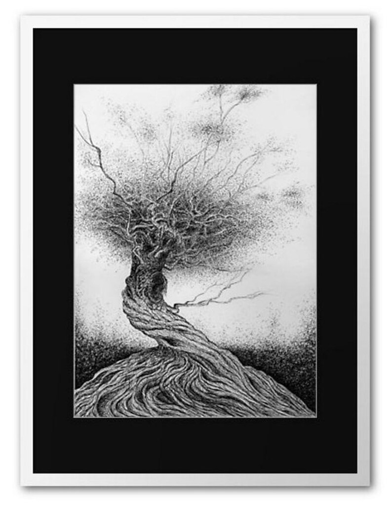 Ink Drawing Realistic Treeillustration Landscape Mystic Tree Painted ...