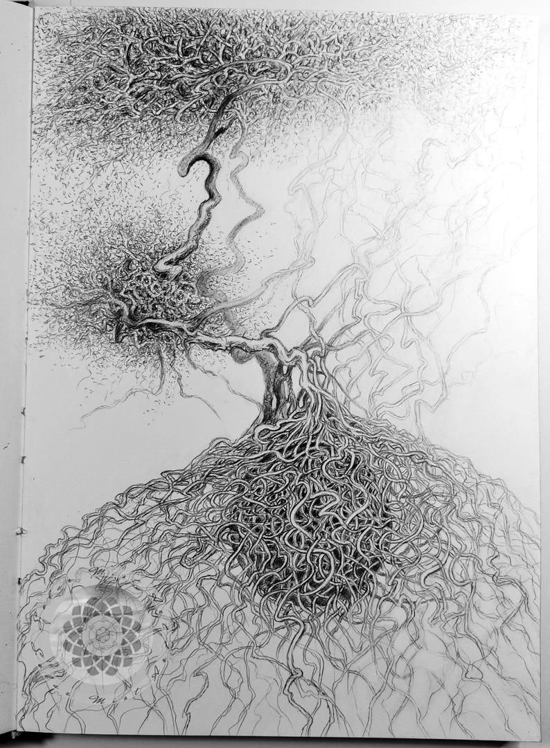Pencil Drawing Treeillustration Forest Landscape Mystic Tree Painted ...