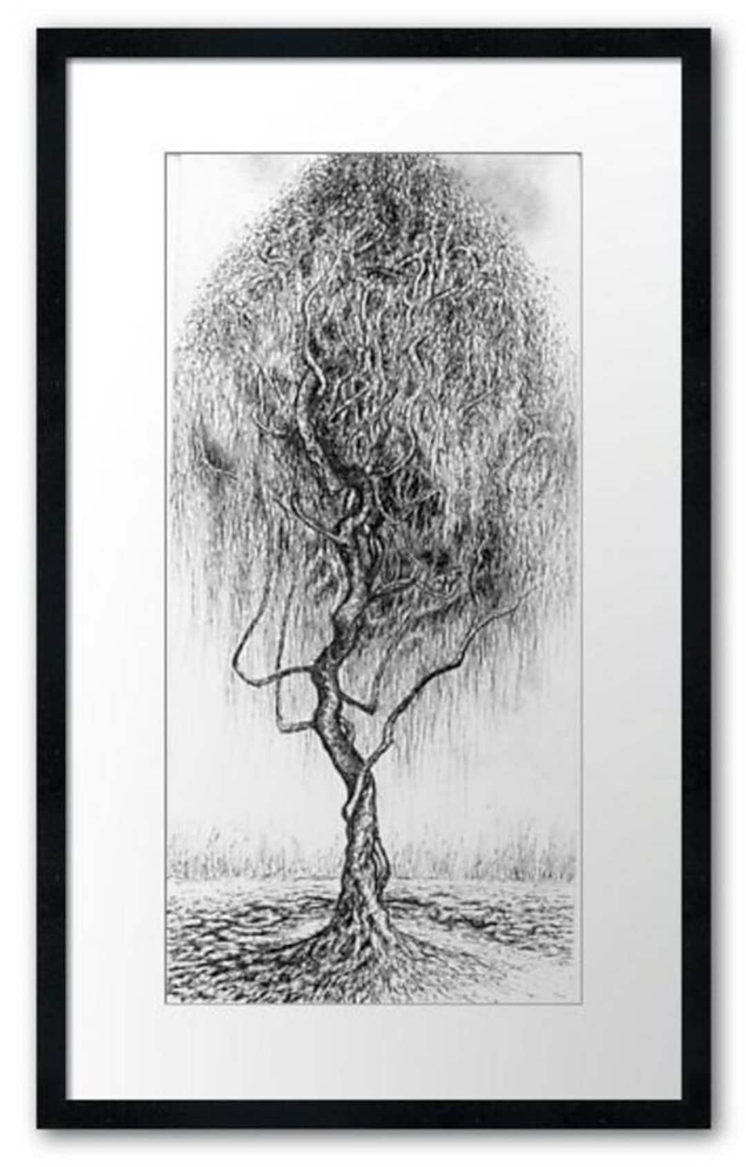 Tree Ink Drawing Art PRINT Forest Realistic Art Illustration Landscape ...