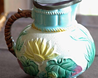 19th Century Antique Samuel Lear Majolica Pond Lily and Rope Pattern ...