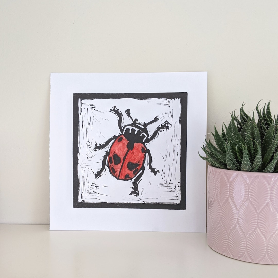 Ladybird Art Print, Wall Art, Linocut, Original, Hand Made, Hand ...