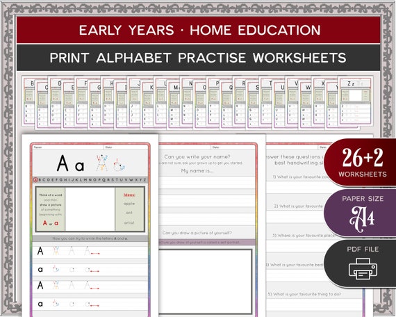 PRINTABLE Bundle: A4 Print Alphabet Practise Worksheets for - Etsy