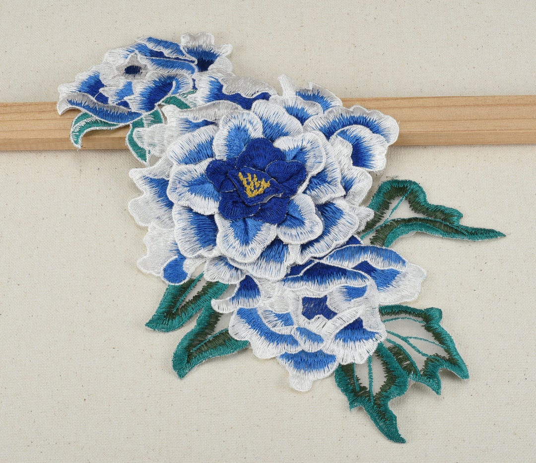 3D Embroidered Flower Patch Applique Blue - Etsy