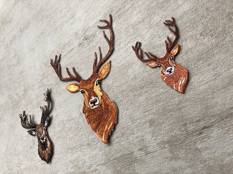 Embroidered Deer Head Patch Buck Applique Iron On | Etsy