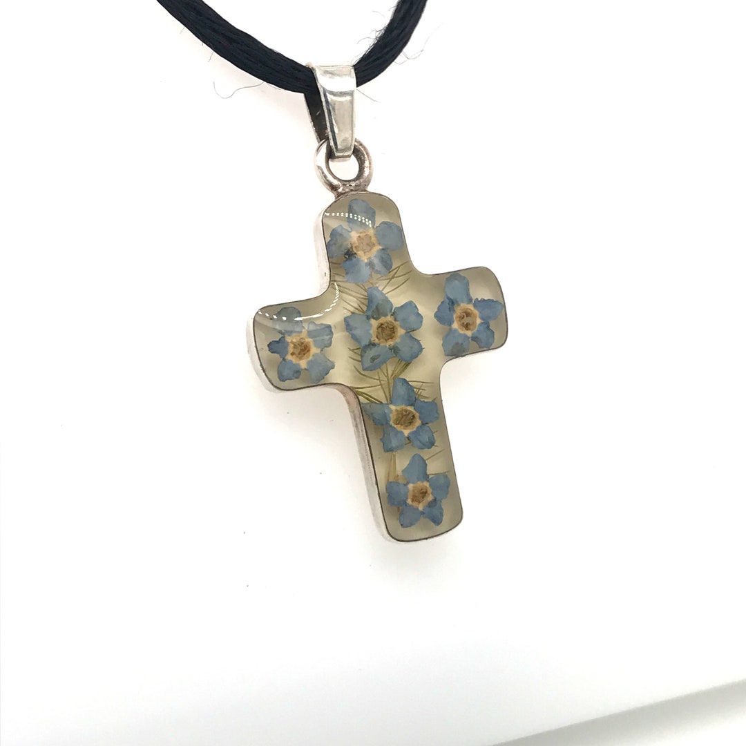 Cross Pendant Necklace Sterling Silver and Enamel Flowers - Etsy