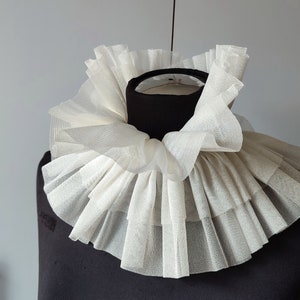 High Neck Ruff Collar Ruffle High Neck Elizabethan Ruff Champagne Cream ...