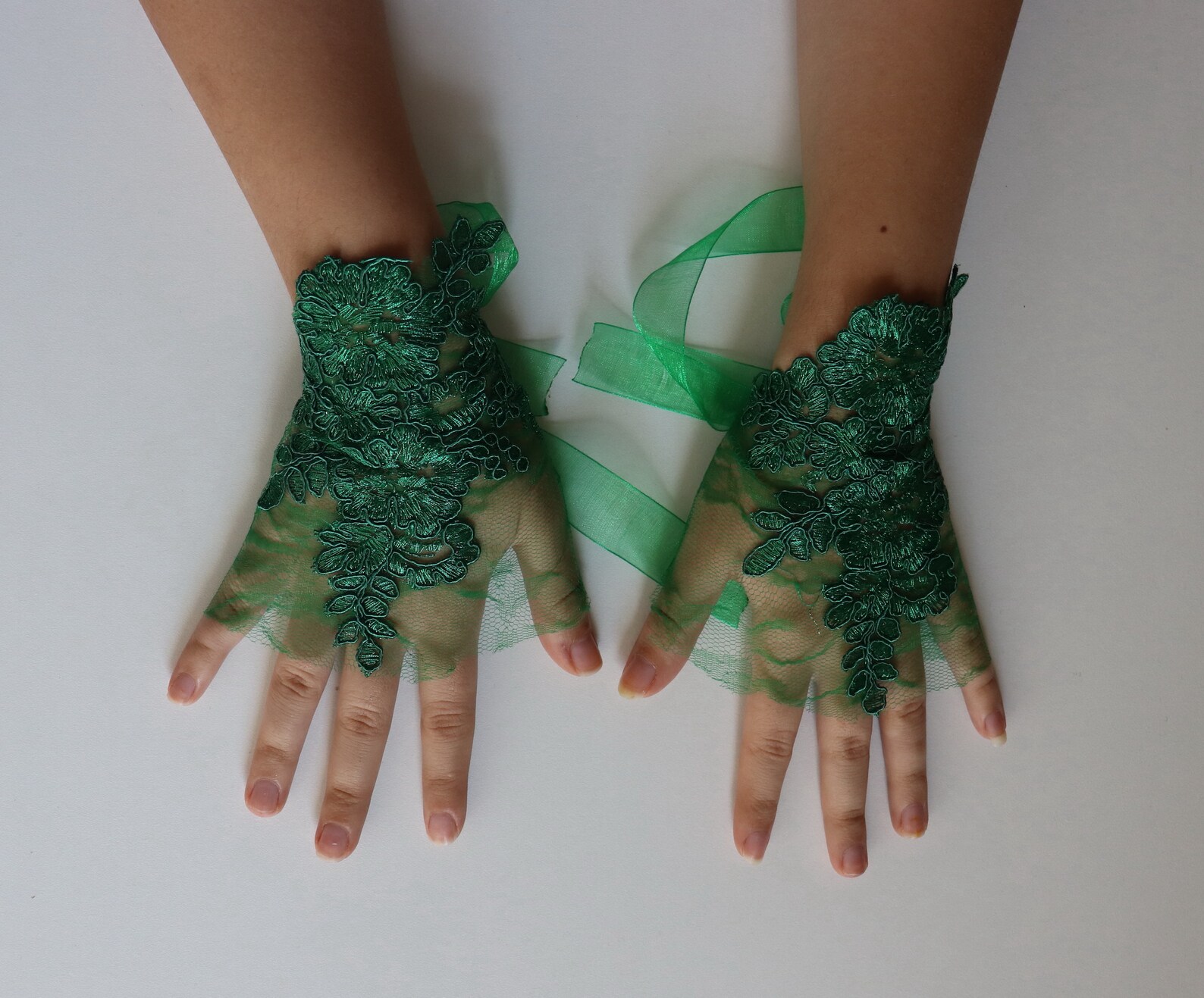 Green Lace Wrist Cuff Green Lace Gloves Fairy Wrist Cuffs | Etsy